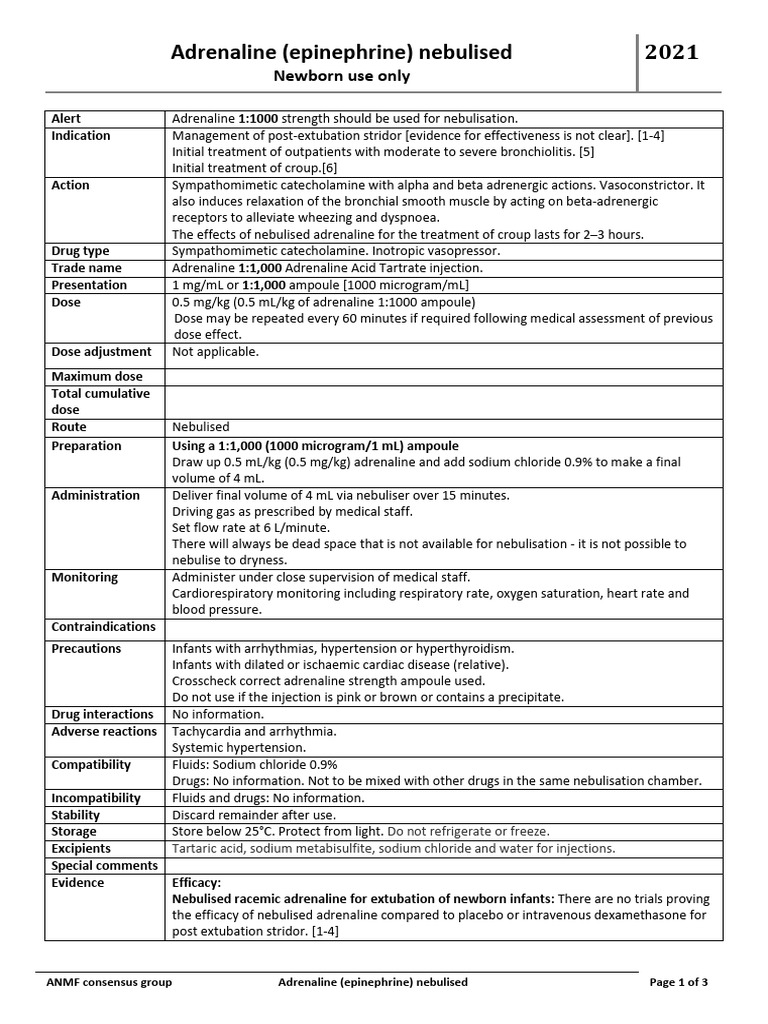 Adrenaline Nebulization Guidelines for Infants | PDF | Medical ...