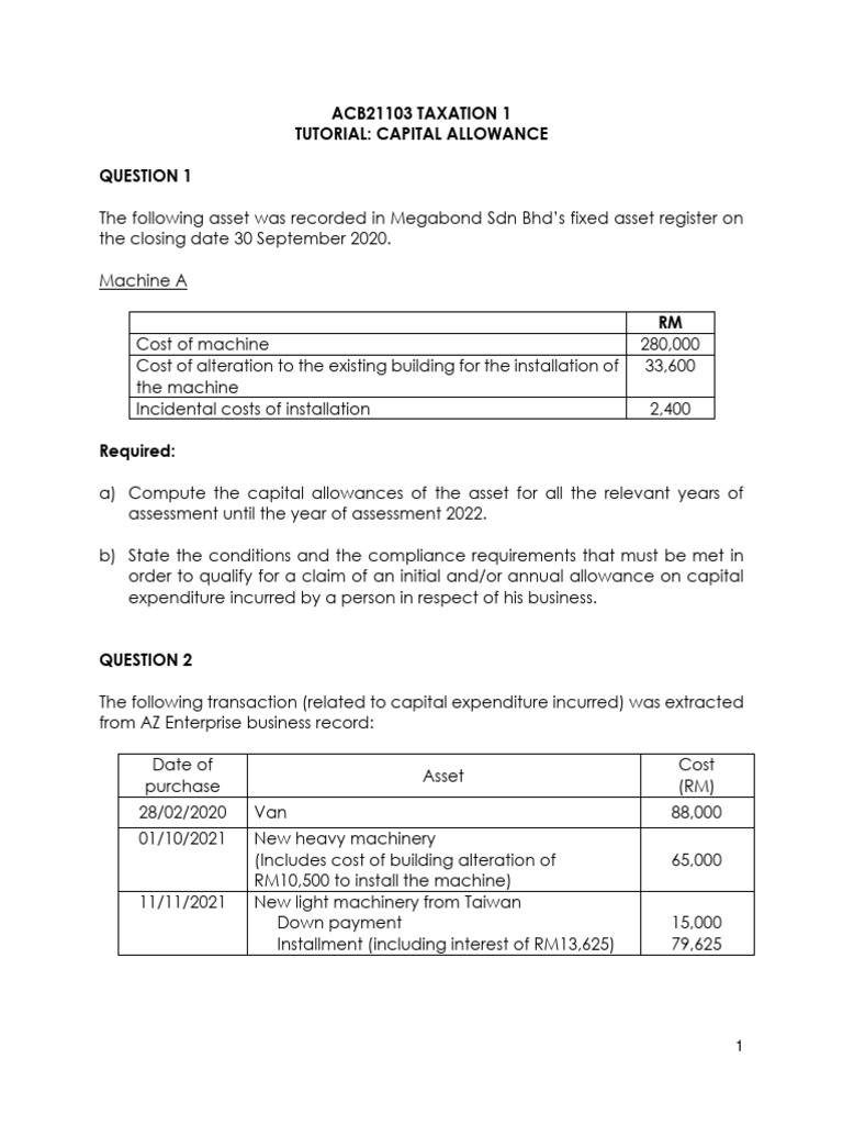 Capital Allowance Calculations Guide | PDF | Expense | Cost