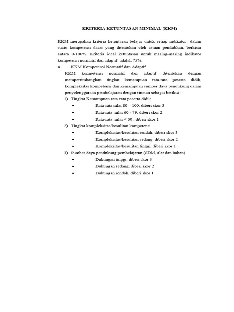 Kriteria Ketuntasan Minimal (KKM) | PDF
