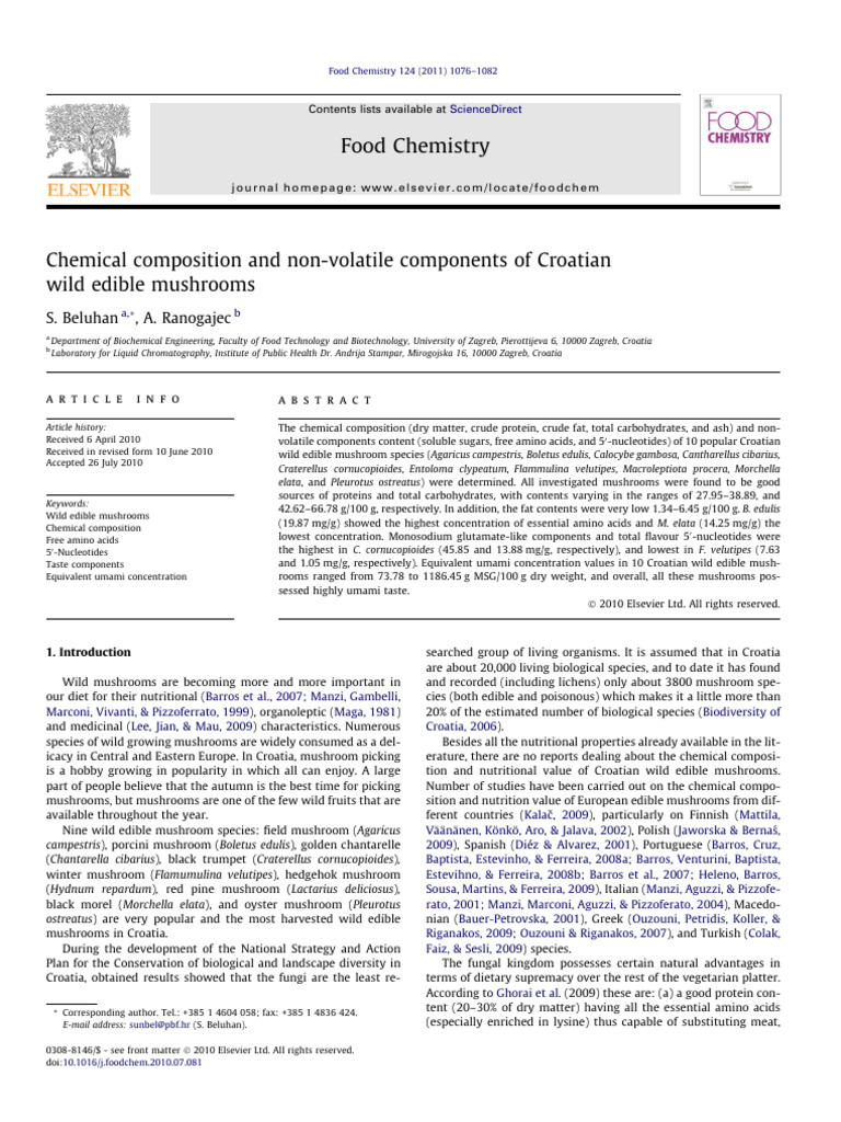 Chemical Profile of Croatian Mushrooms | PDF | Umami | Taste