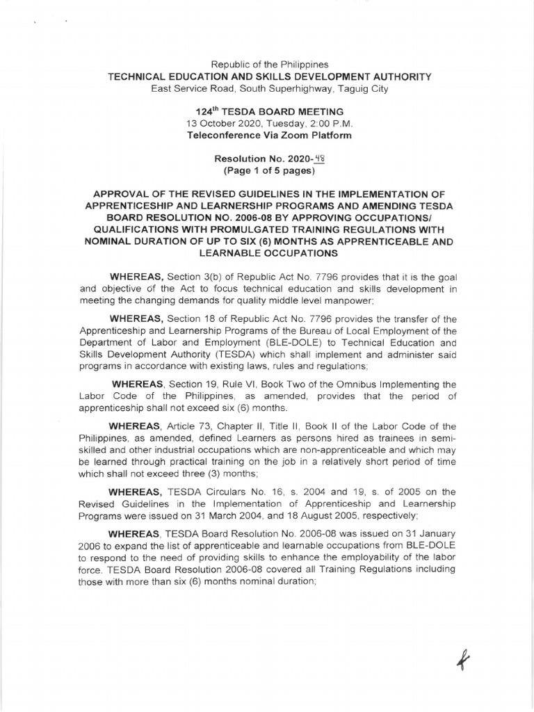 BR 2020-48 Revised Guidelines in The Implementation of Apprenticeship and Learnership Programs ...