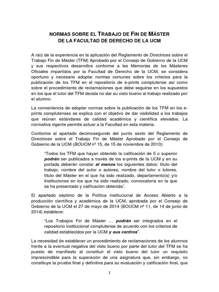 Normas TFM Facultad Derecho UCM | PDF | Gobierno | Justicia