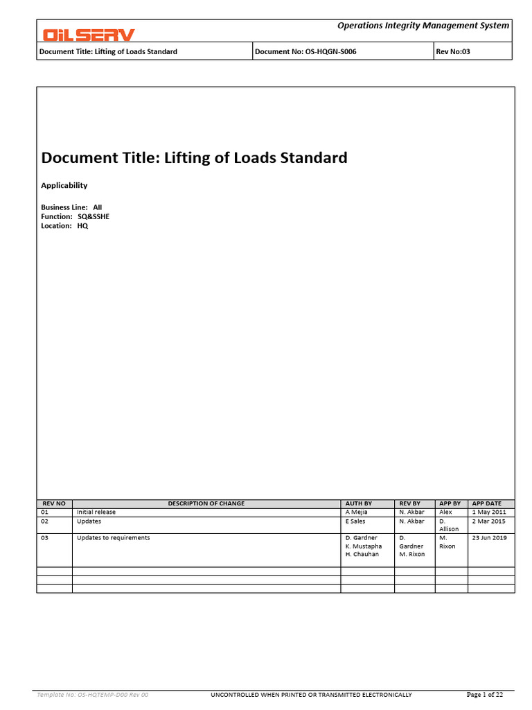 Lifitng Plan Standard | PDF | Equipment | Manufactured Goods