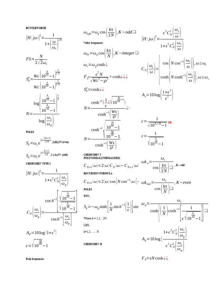 Analogue Filters Formulae (Corrected Version 4.0) | PDF | Control ...