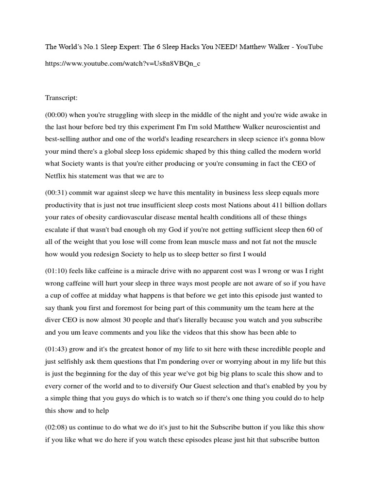 The Worlds No.1 Sleep Expert The 6 Sleep Hacks You NEED! Matthew Walker ...