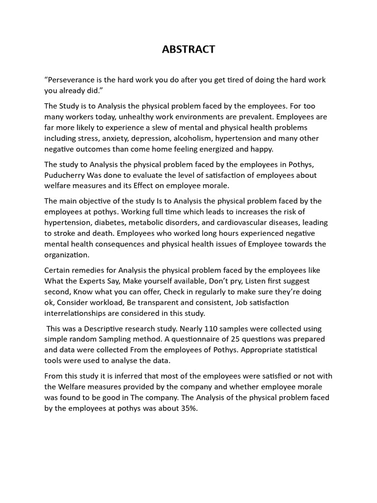 Employee Health Issues at Pothys | PDF