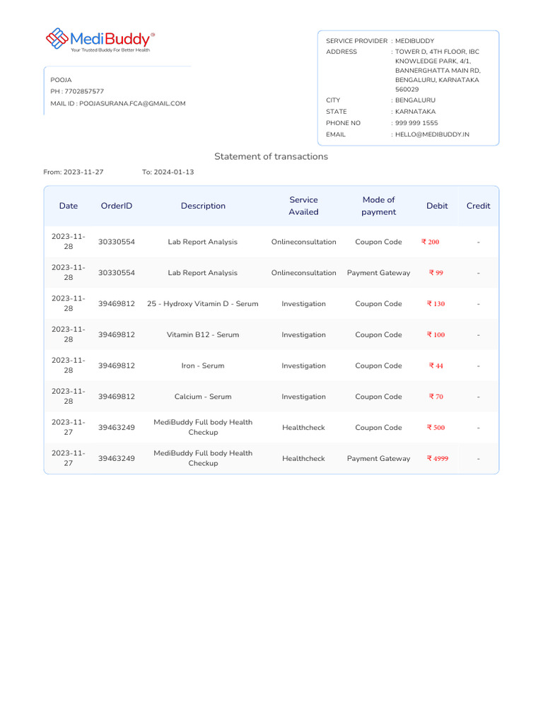 MediBuddy Transaction Summary | PDF | Payments | Banking Technology