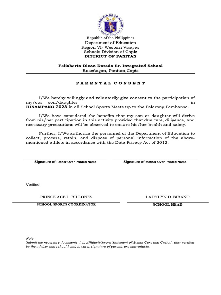 Parents Consent Basketball | PDF