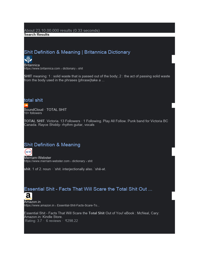 Shit Definition & Meaning - Britannica Dictionary: About 23,10,00,000 ...