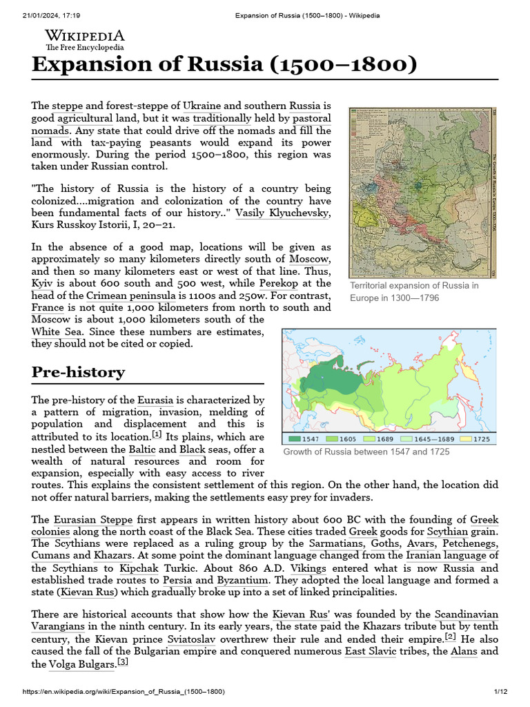 Expansion of Russia (1500-1800) - Wikipedia | PDF | Europe | Russia