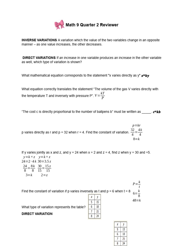 Math 9 Quarter 2 Reviewer | PDF | Electrical Resistance And Conductance ...