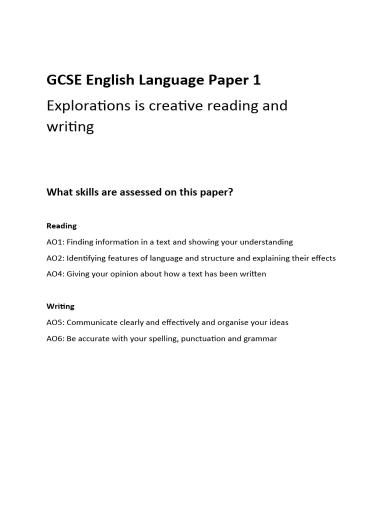 GCSE English Language Paper 1 Guide | PDF | Linguistics