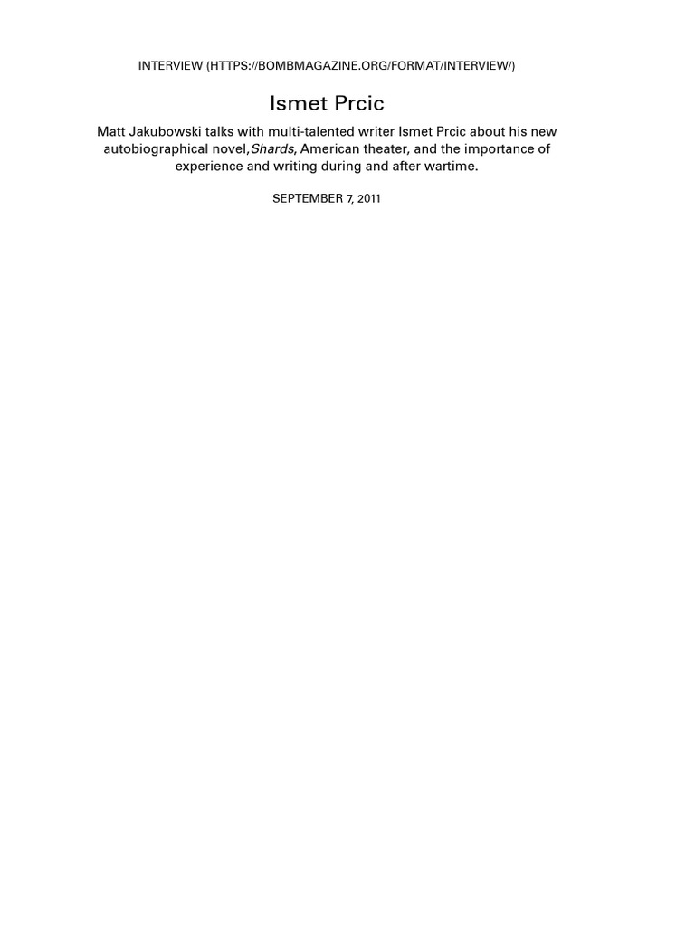 BOMB Magazine - Ismet Prcic | PDF