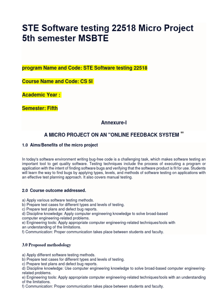 STE Software Testing 22518 Micro Project 5th Semester MSBTE | PDF ...