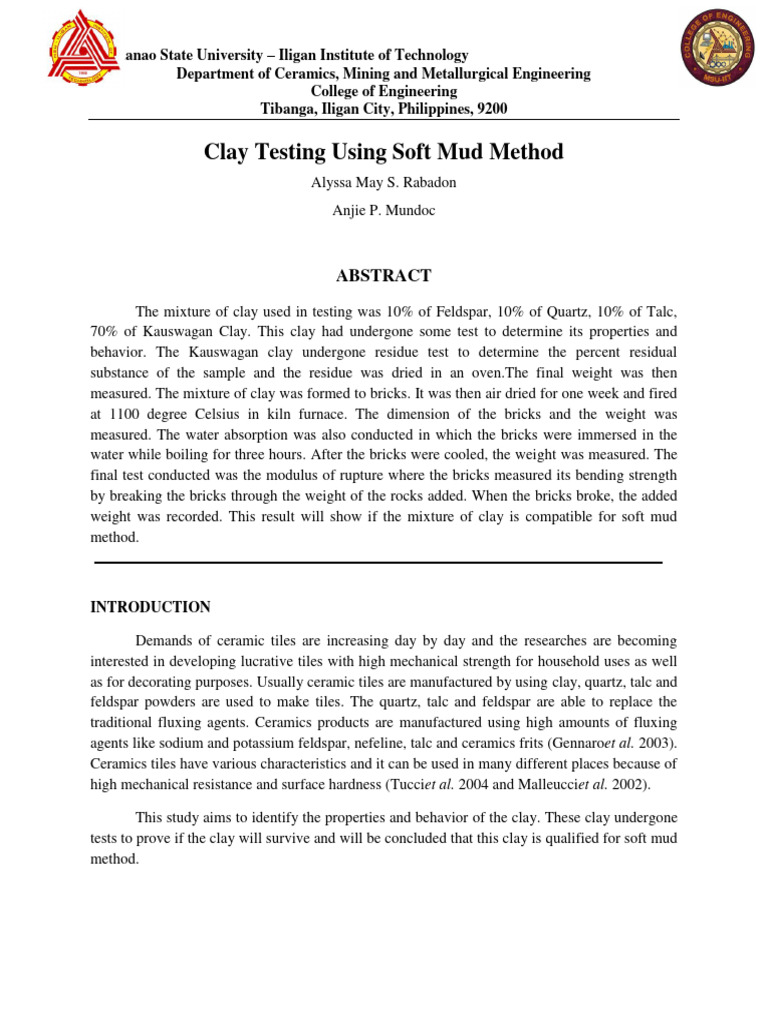Clay Properties Testing for Ceramic Bricks | PDF | Clay | Brick