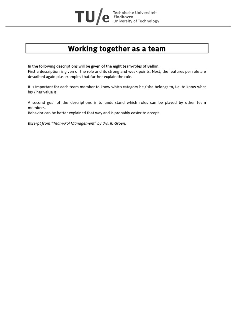 Belbin Team Roles Explained | PDF | Psychological Concepts | Psychology