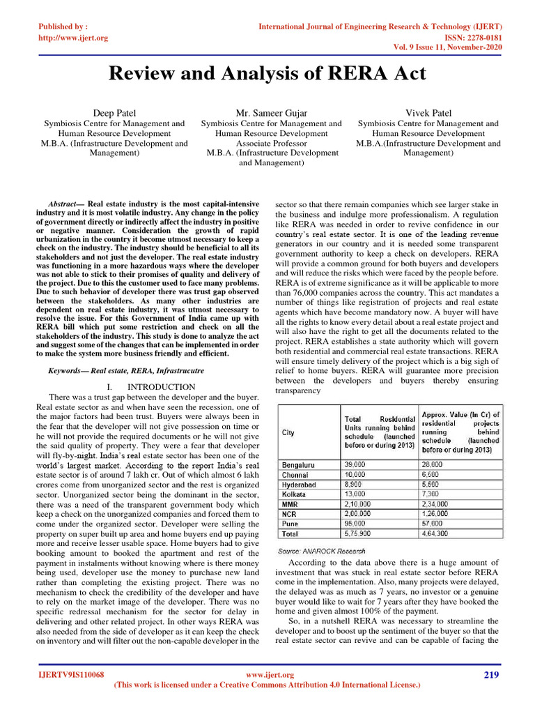 IJERT Review and Analysis of RERA Act | PDF | Economies IJERT Review and Analysis of RERA Act | PDF | Economies