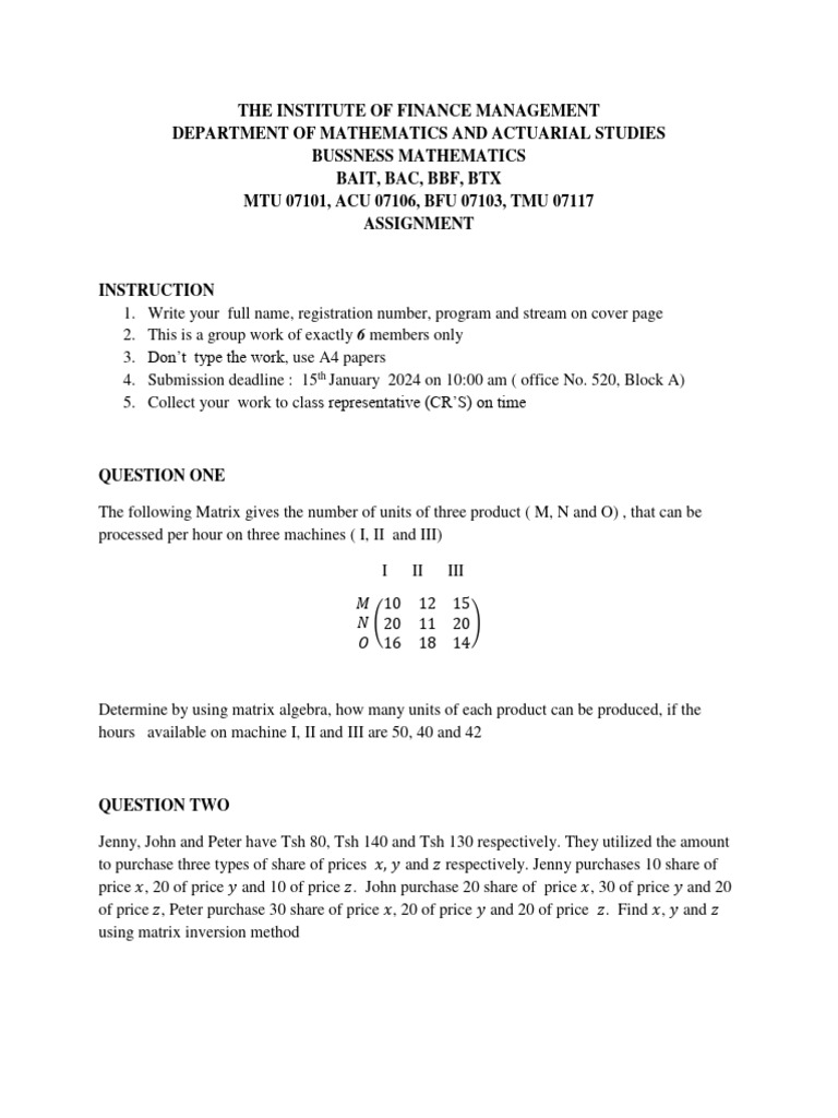 Assignment 2023-2024 Bac-1 | PDF | Mathematics