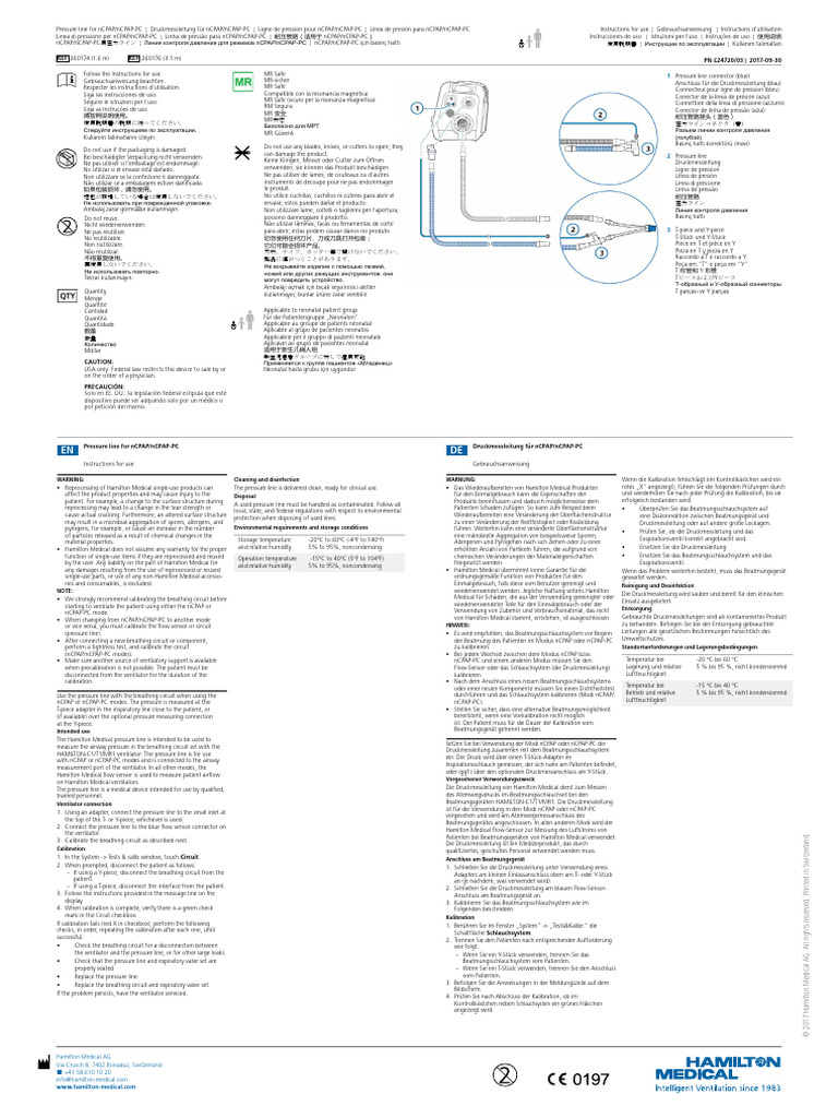 HAMILTON MR1 Pressure Line For Ncpap Ncpap PC Instructions For Use en ...