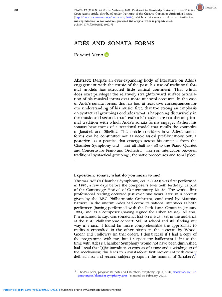 Ades and Sonata Forms | PDF | Performing Arts | Musicology