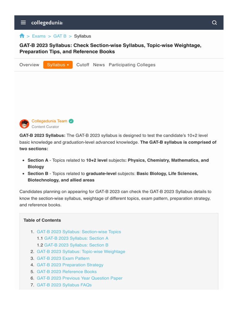 GAT-B 2023 Syllabus PDF, Weightage of Topics, Previous Year Question ...