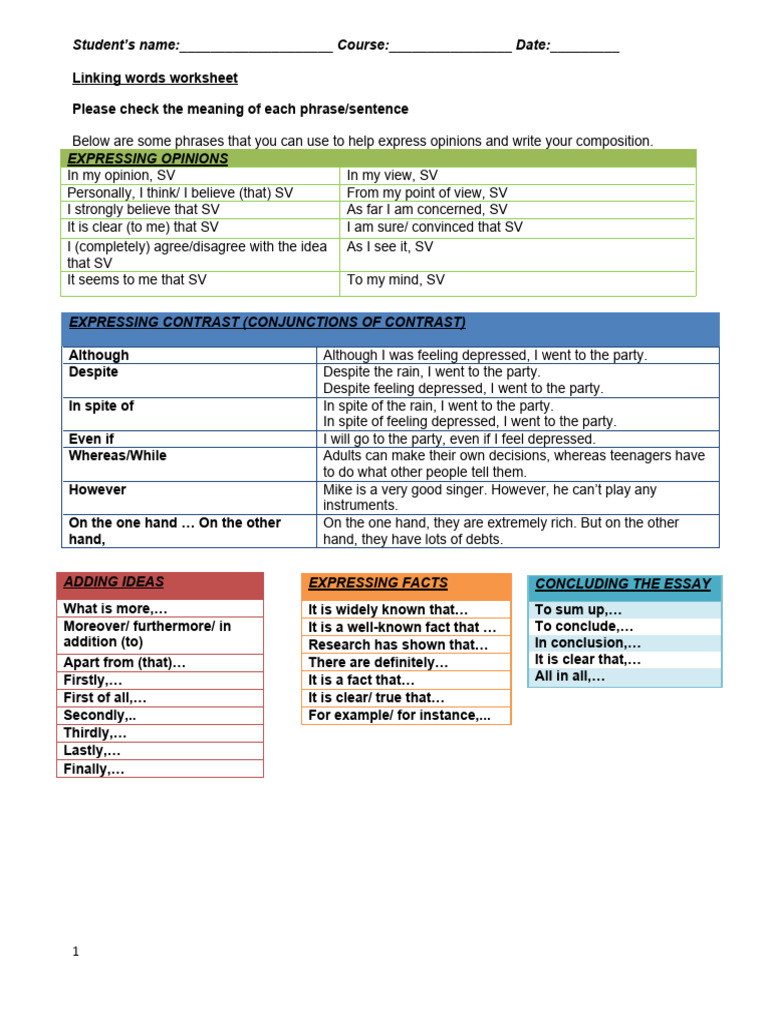 Linking Words Worksheet 301 302 | PDF | Genetics