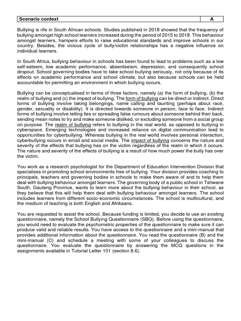 PYC2606 - 2023 - Assignment Scenario | PDF | Bullying | Cyberbullying PYC2606 - 2023 - Assignment Scenario | PDF | Bullying | Cyberbullying