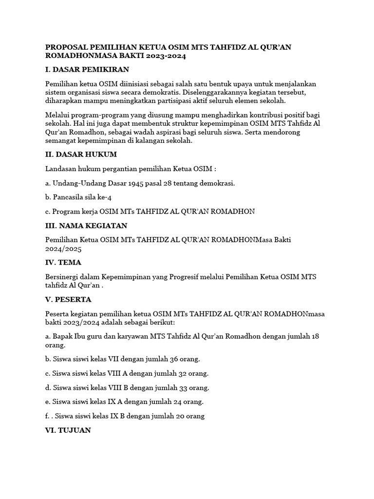 Proposal Pemilihan Ketua Osim MTS Tahfidz Al Qur | PDF