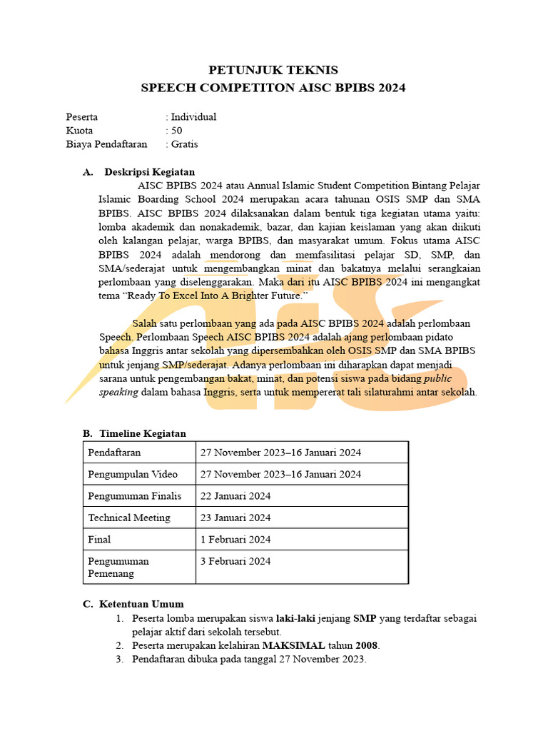 Lomba Pidato AISC BPIBS 2024 | PDF