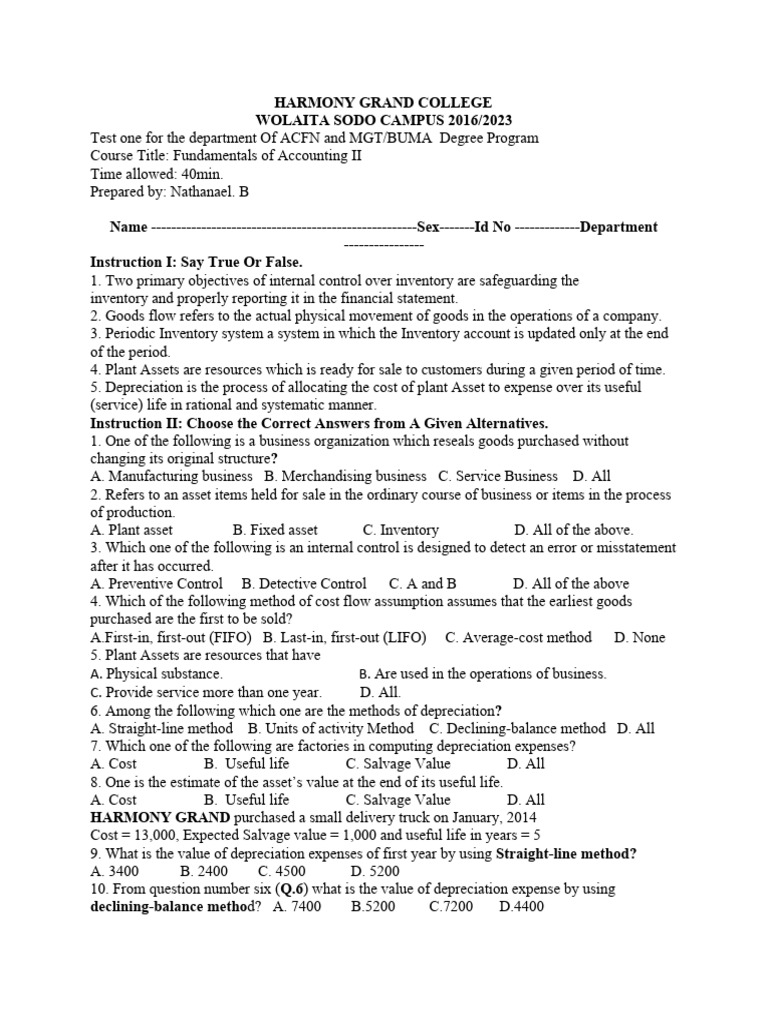 Acfn Exam | PDF | Depreciation | Business Economics