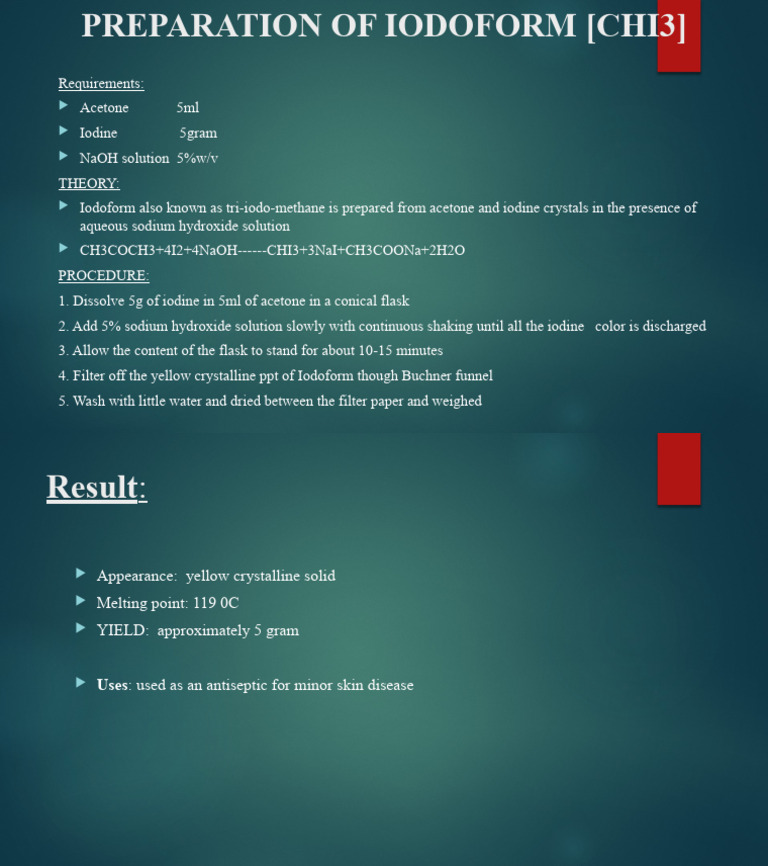 Iodoform Preparation and Uses | PDF