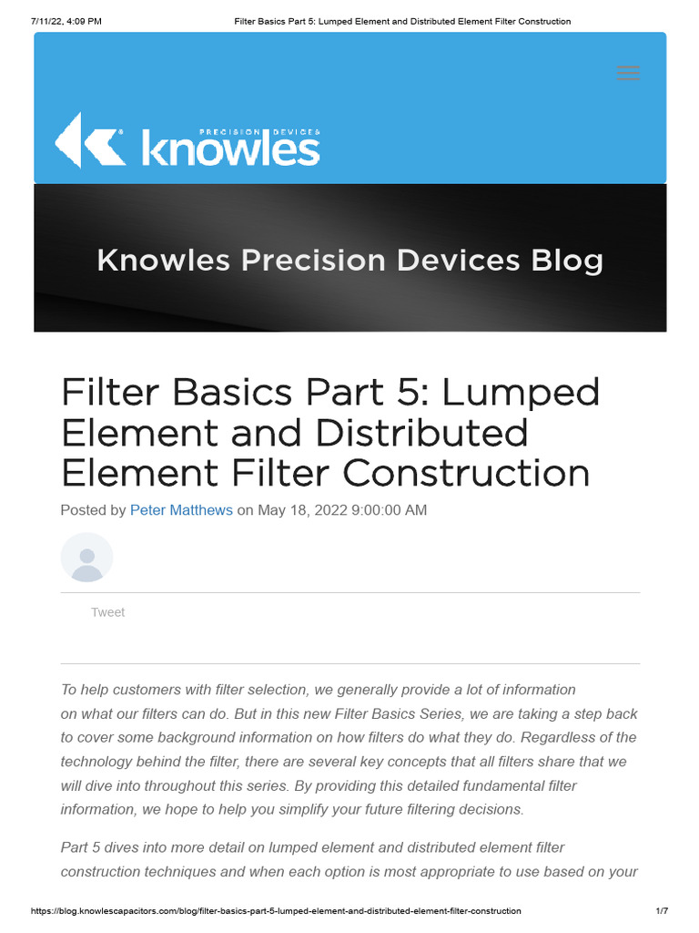 Filter Basics Part 5 - Lumped Element and Distributed Element Filter Construction | PDF ...