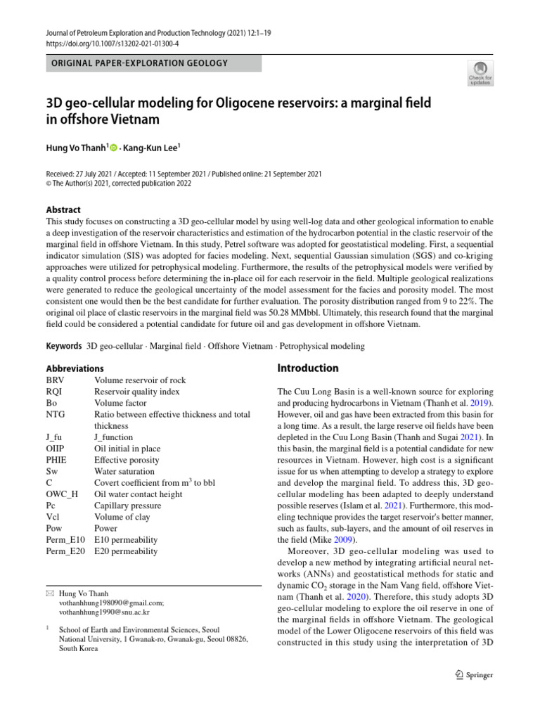 3D Geo Cellular Modeling For Oligocene Reservoirs: A Marginal Field in ...