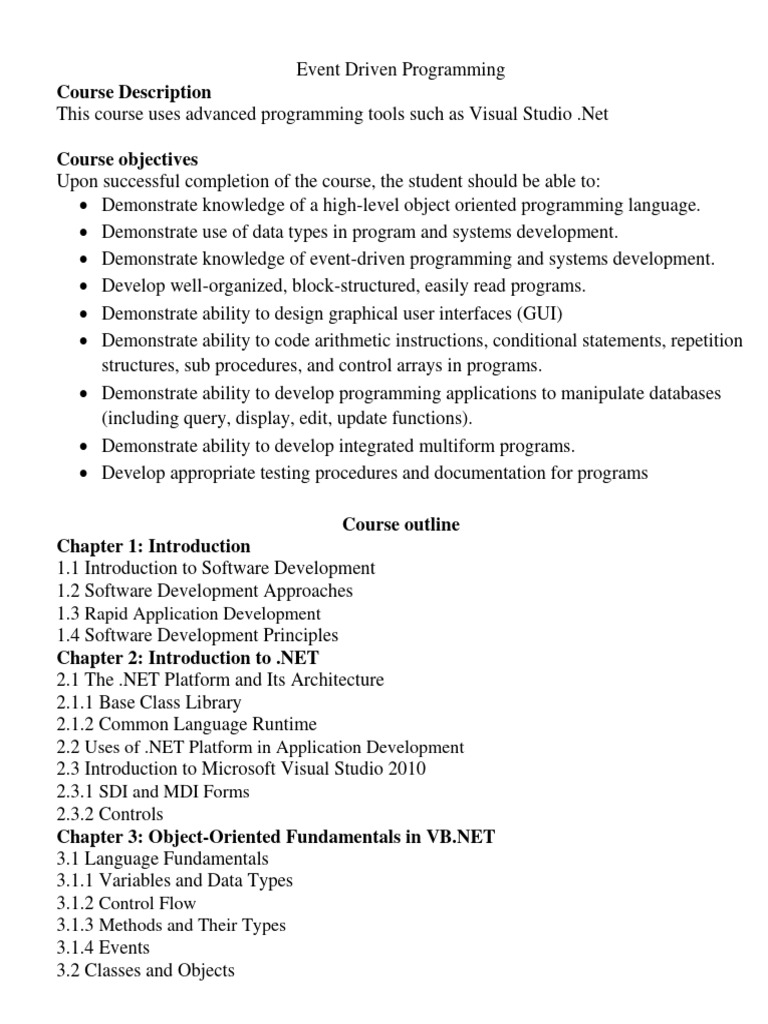 Event Driven Programming Course Out Line | PDF | Computer Programming ... Event Driven Programming Course Out Line | PDF | Computer Programming ...
