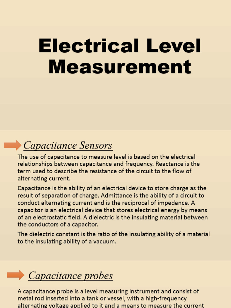 Electrical Level Measurement | PDF | Capacitance | Capacitor