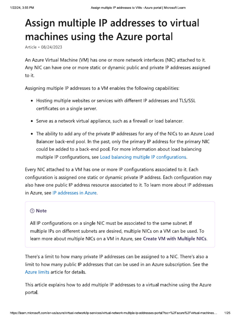 Assign Multiple IP Addresses To Virtual Machines | PDF