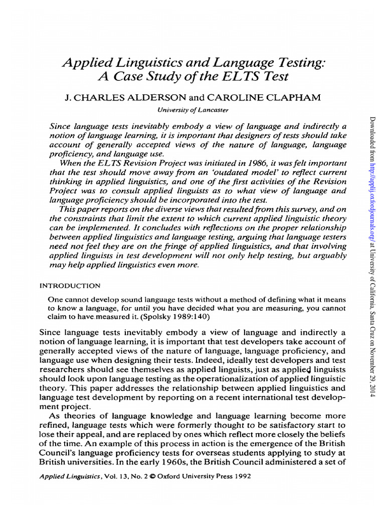 Applied Linguistics and Language Testing - A Case Study of The ELTS ...