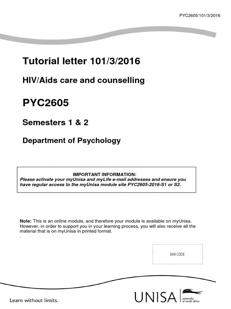 PYC2605 Tutorial 101 | PDF | Management Of Hiv/Aids | Hiv/Aids