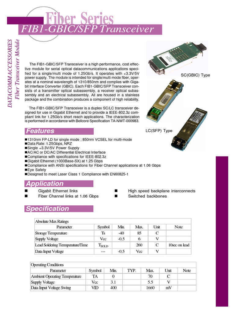 GBIC | PDF | Electronics | Telecommunications Infrastructure