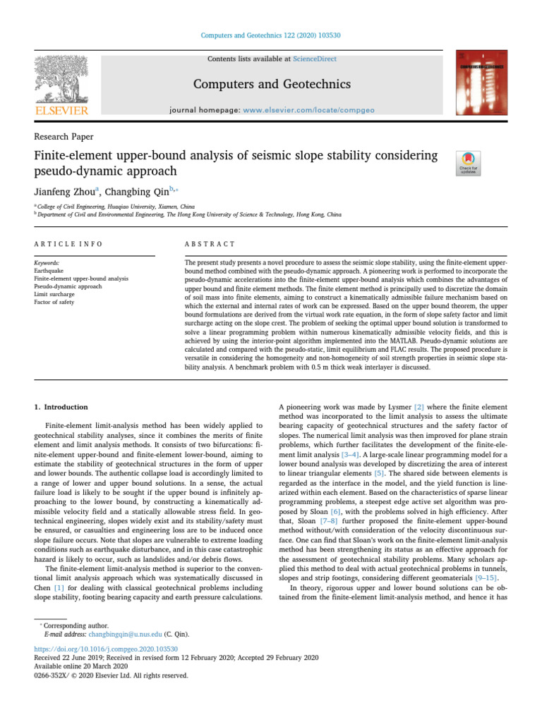 Finite Element Upper Bound Analysis of Seismic Slope Sta - 2020 - Computers and | PDF | Finite ...