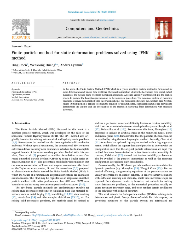 Finite Particle Method For Static Deformation Problems 2020