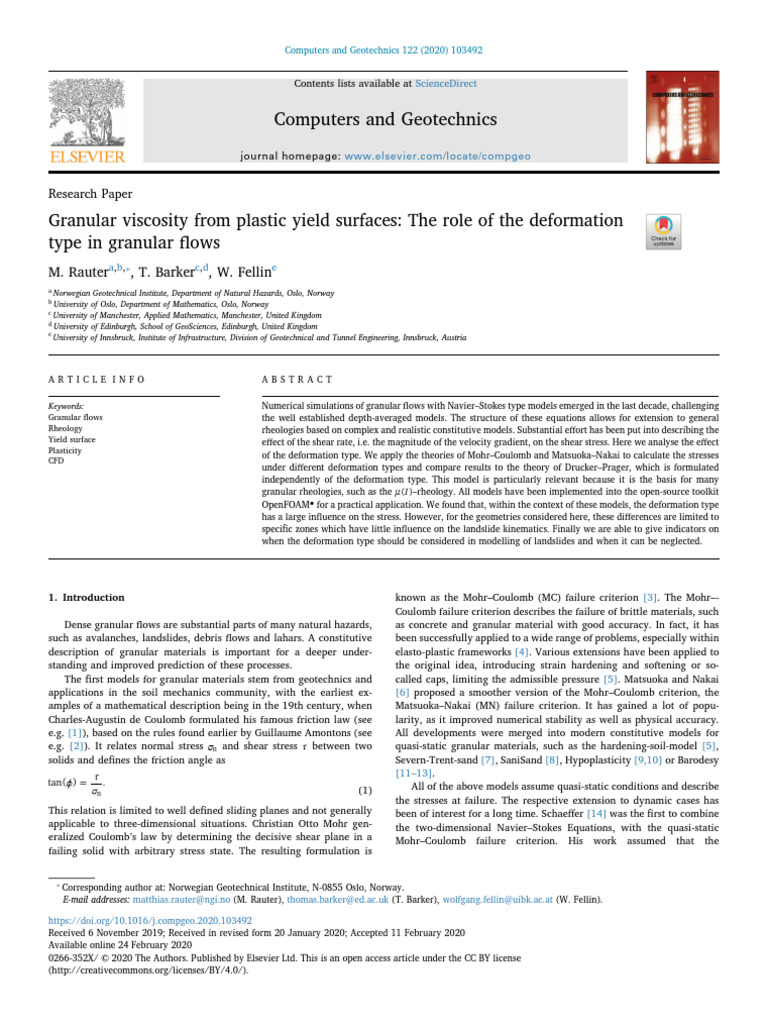 Granular Viscosity From Plastic Yield Surfaces The Role - 2020 ...