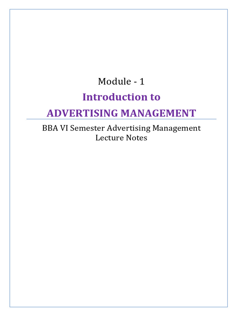 Module 1 - Introduction To Advertising Management 2022 | PDF | Demand ...