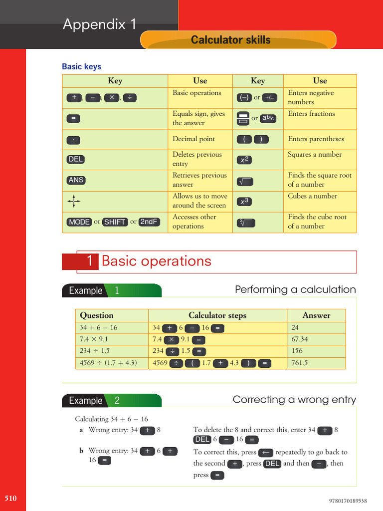 Appendix 1 Calculator Skills | PDF | Square Root | Mathematics