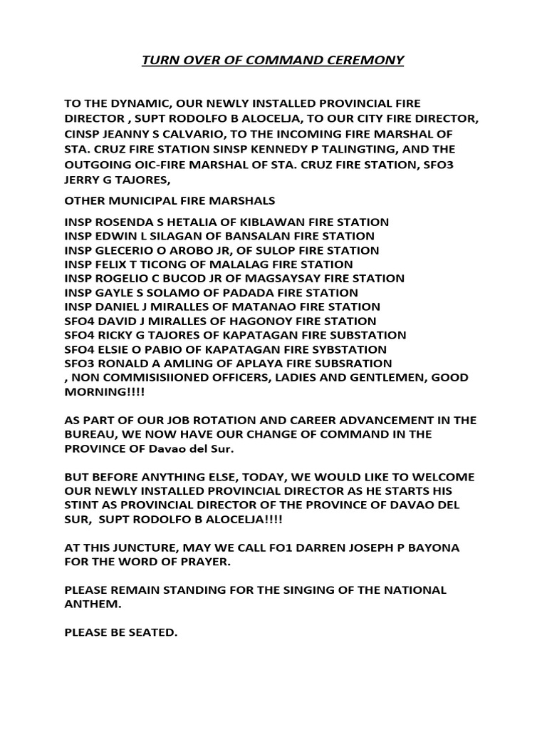 Turn-Over Ceremony SCRIPT | PDF Turn-Over Ceremony SCRIPT | PDF