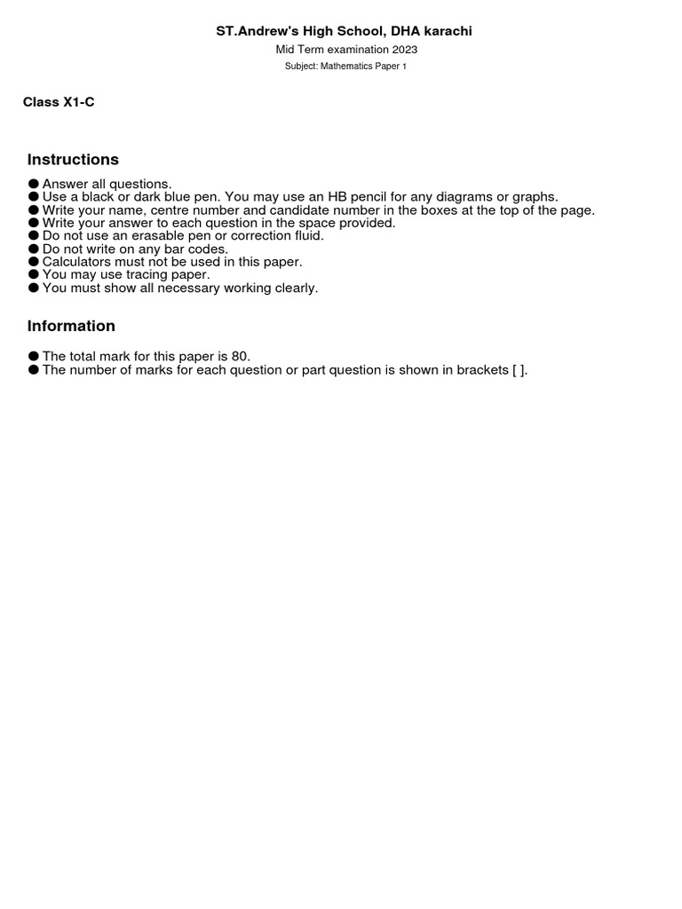 Class 11C - Maths P1 | PDF | Area | Scatter Plot