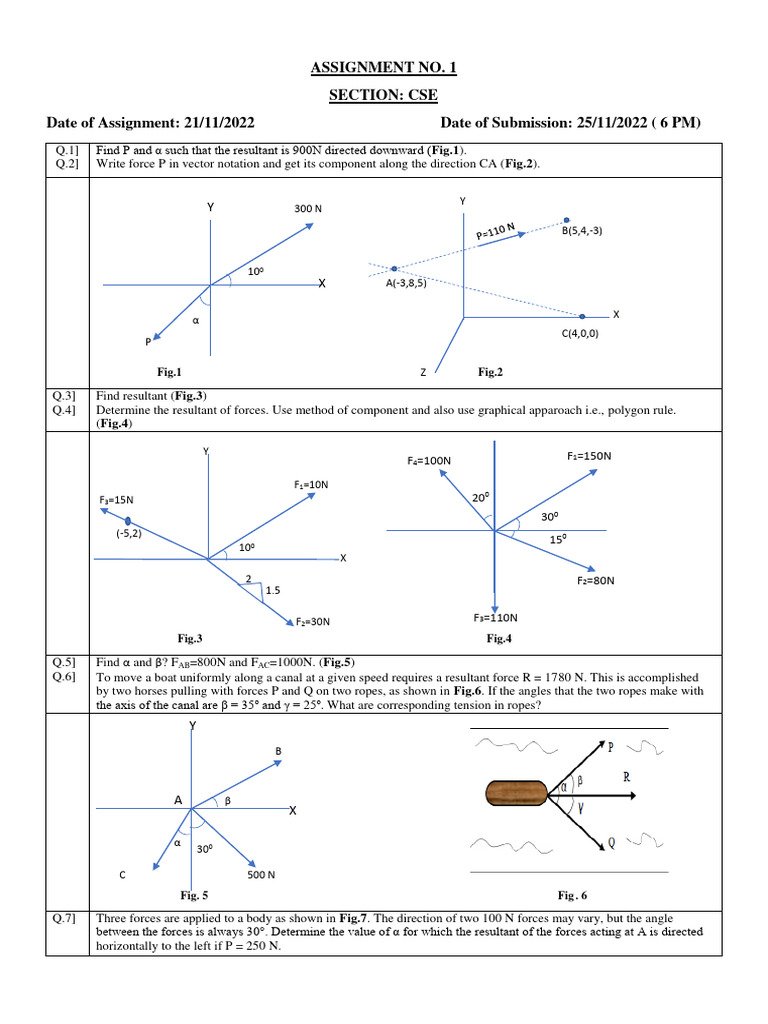 Assignment No. 1 | PDF | Force | Euclidean Vector