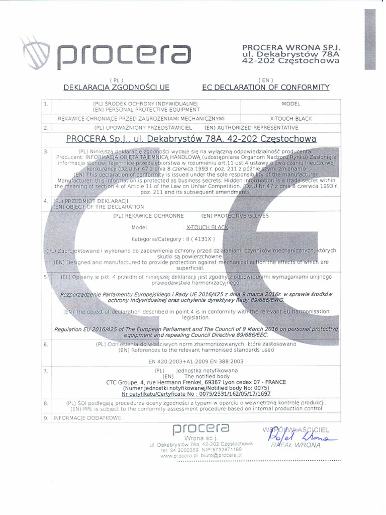 Deklaracja Zgodności UE X TOUCH BLACK | PDF