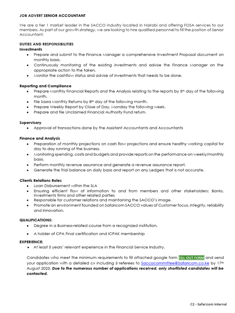 Advert - Senior Accountant Aug 2023 | PDF | Accountant | Investing