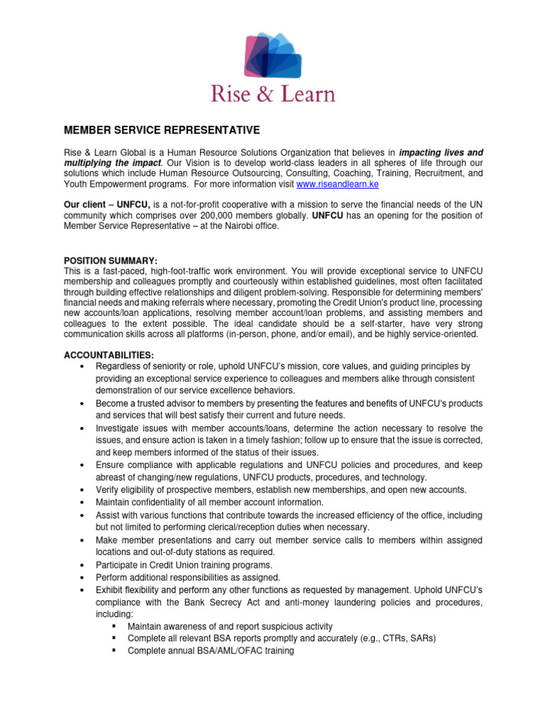 Member Service Representative | PDF | Money Laundering | Business